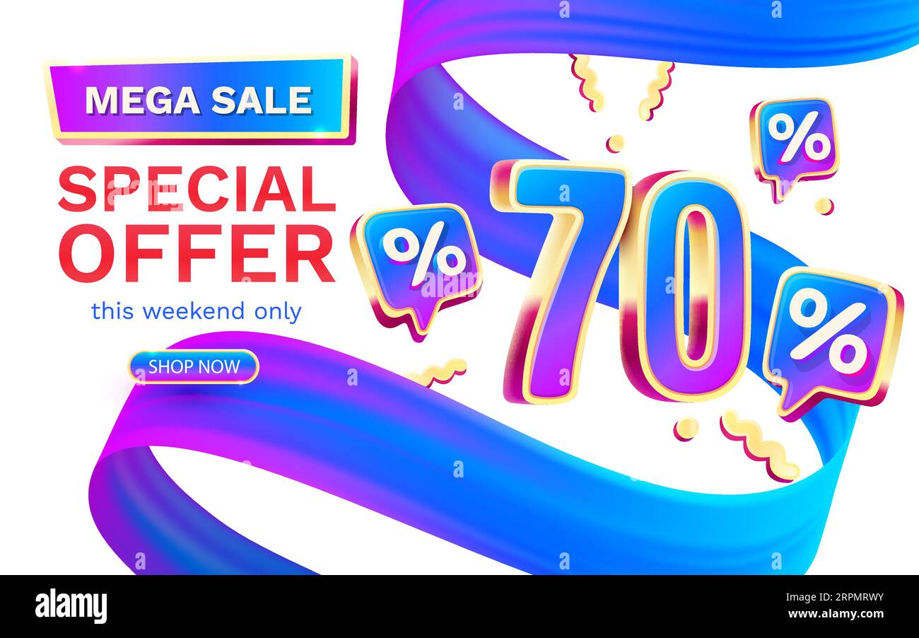 Mega sale special offer, 70 off sale banner. Sign board promotion ...