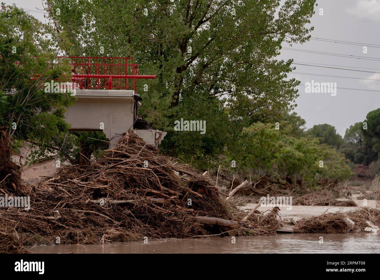 A collapsed bridge in Aldea el Fresno, due to the heavy rains caused by ...