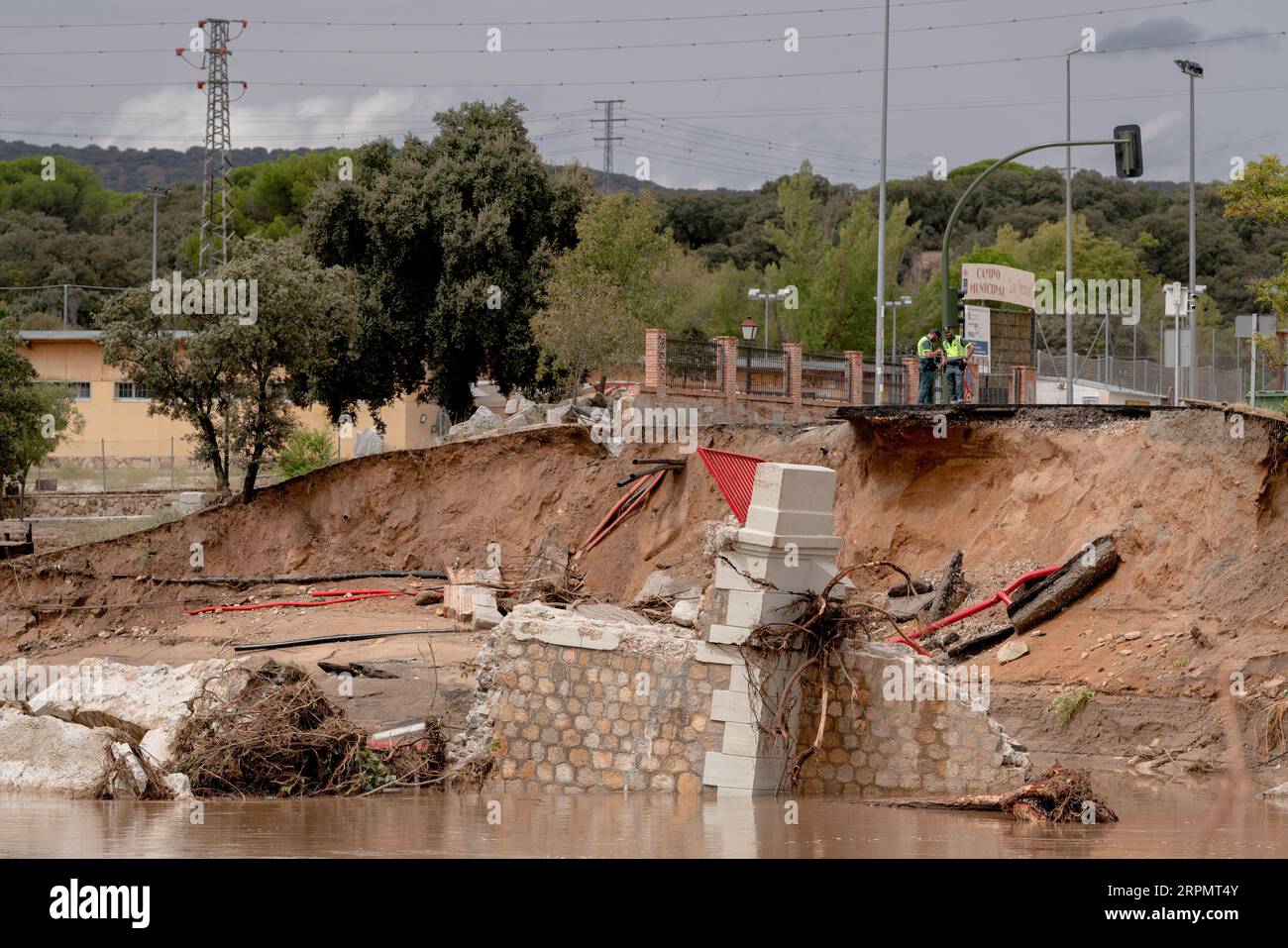 A collapsed bridge in Aldea el Fresno, due to the heavy rains caused by ...
