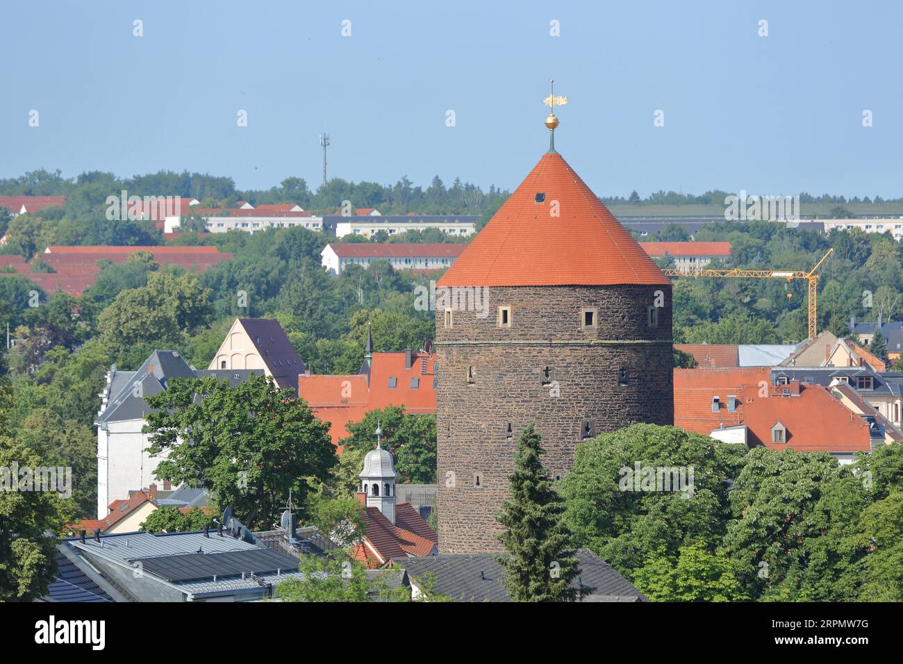 Cityscape with historic medieval Donatsturm, tower, Freiberg, Saxony ...