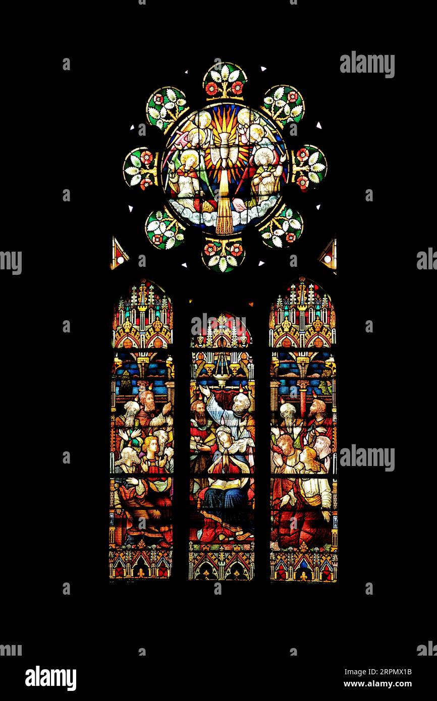 Church window Easter in the chancel of the Luther Church, interior view ...