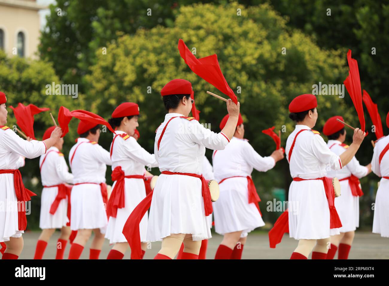Waist Drum Training for Old Women in Parks, Hebei Province, China Stock ...