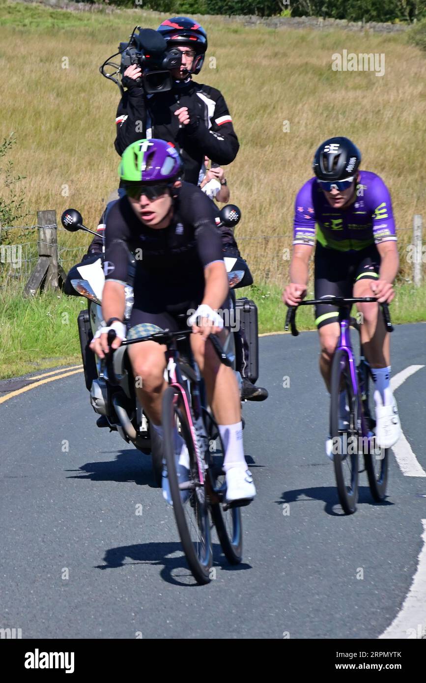 Around the UK - Stage 1 of the Tour of Britain, cycle race. A TV crew ...