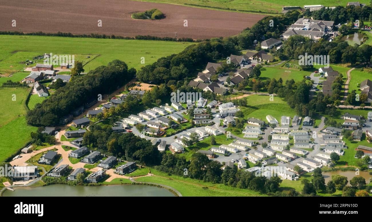 an aerial view of Holiday homes on the Fylde, east of Blackpool, north ...