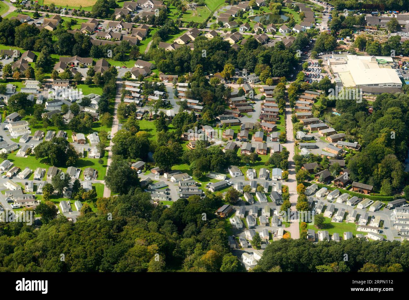 an aerial view of Holiday homes on the Fylde, east of Blackpool, north ...