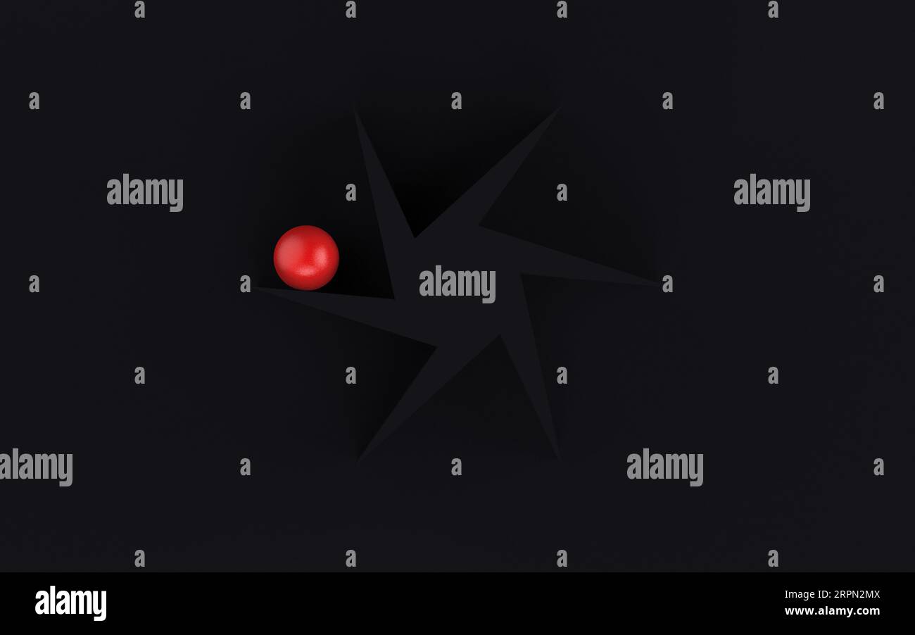 Abstract 3d shapes with bright red ball on dark gray background. A ...
