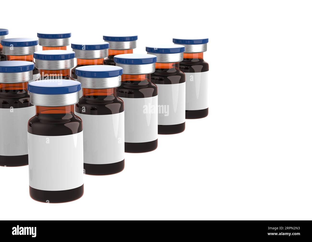 Medicine bottles for injection. Medical brown glass vials with blue ...
