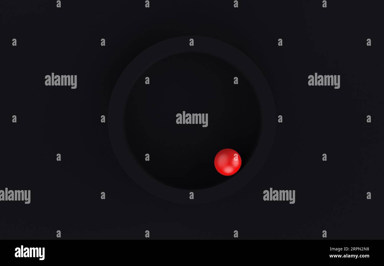 Abstract 3d shapes with bright red ball on dark gray background. A ...