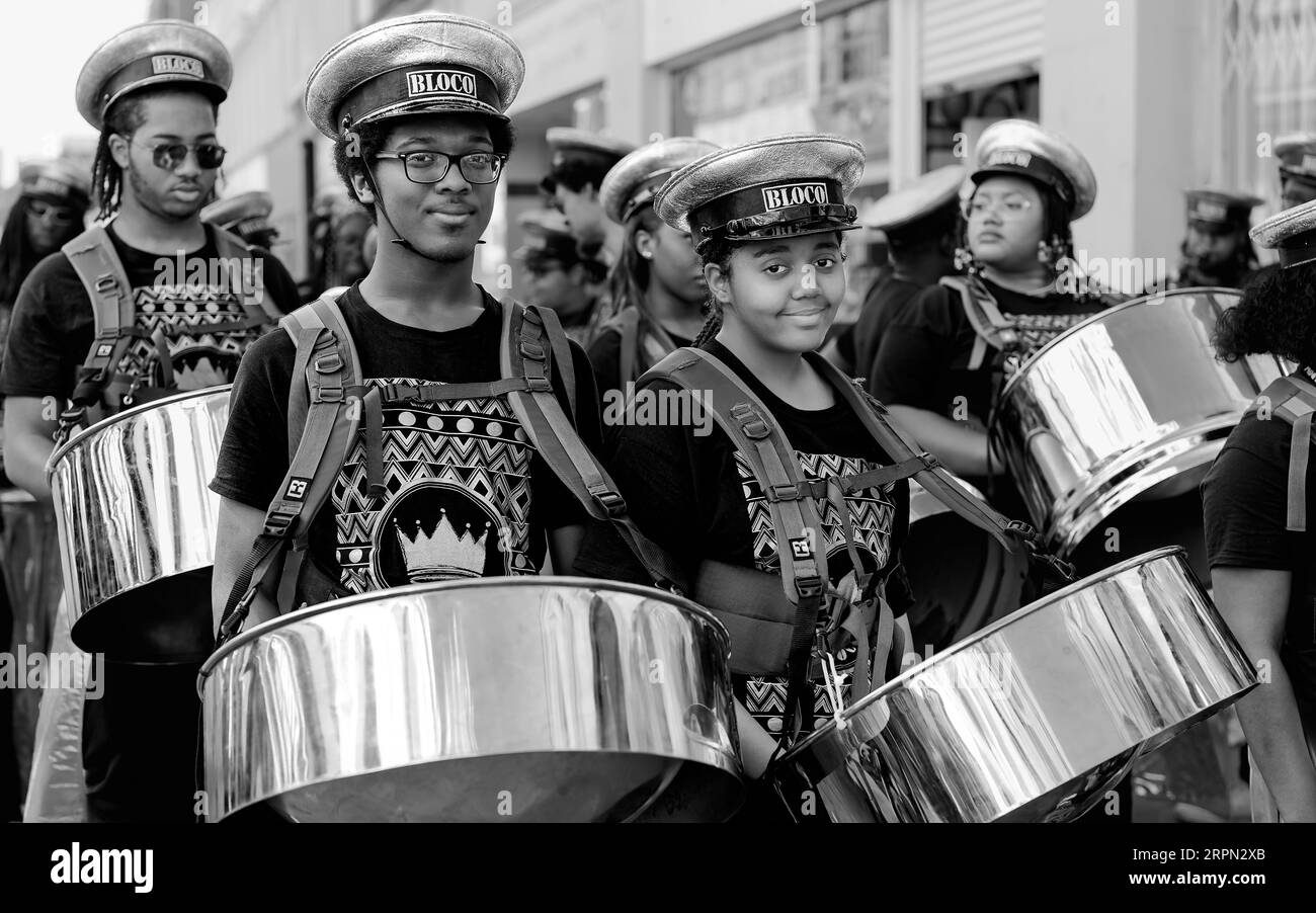 Steel drum musicians Black and White Stock Photos & Images - Alamy