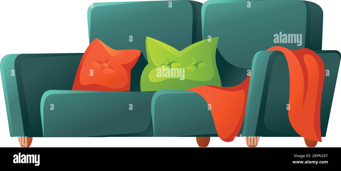 Sofa cartoon icon. Couch with color cushions. Soft seat Stock Vector ...