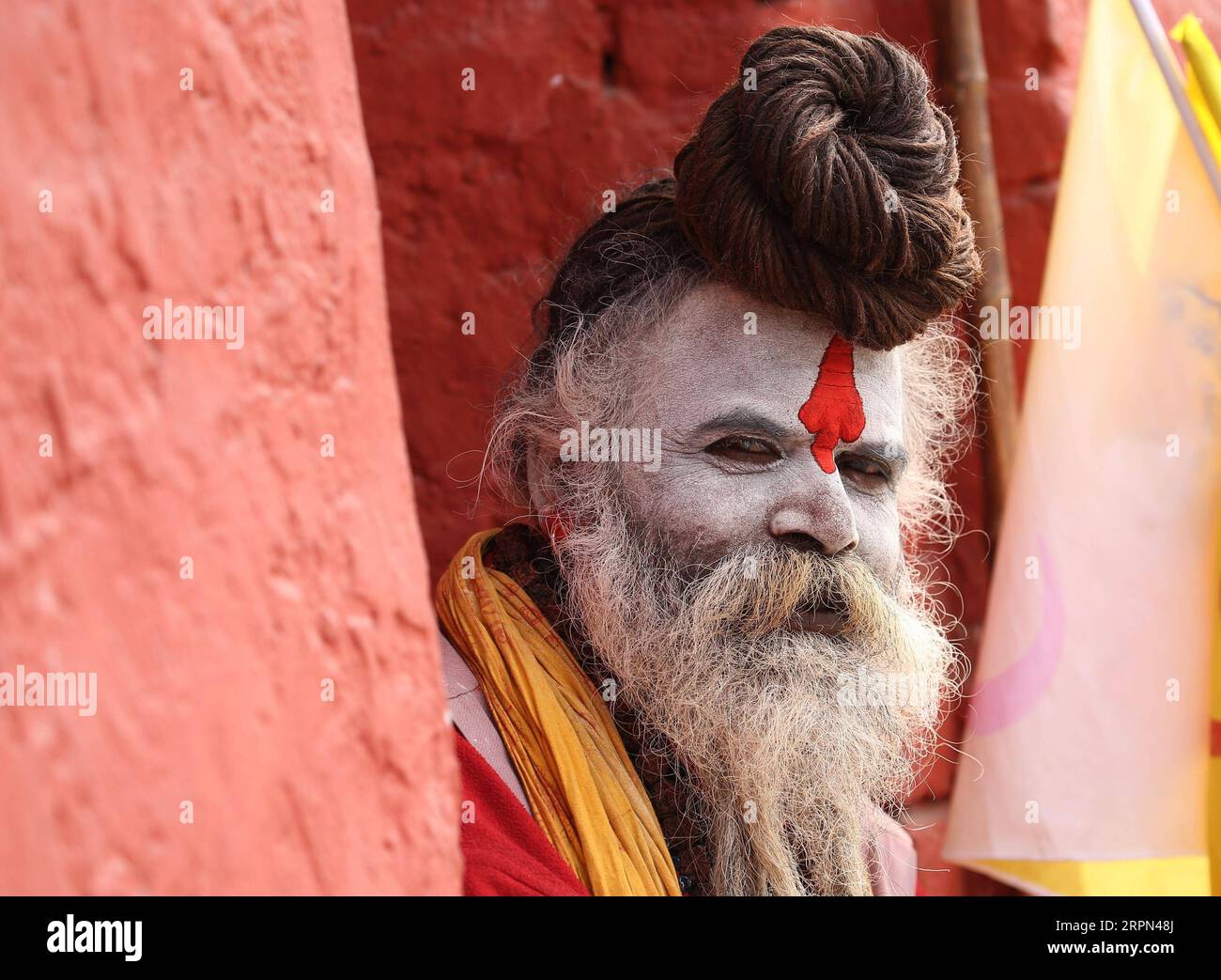200222 -- BEIJING, Feb. 22, 2020 -- A holy man Sadhu is seen at ...