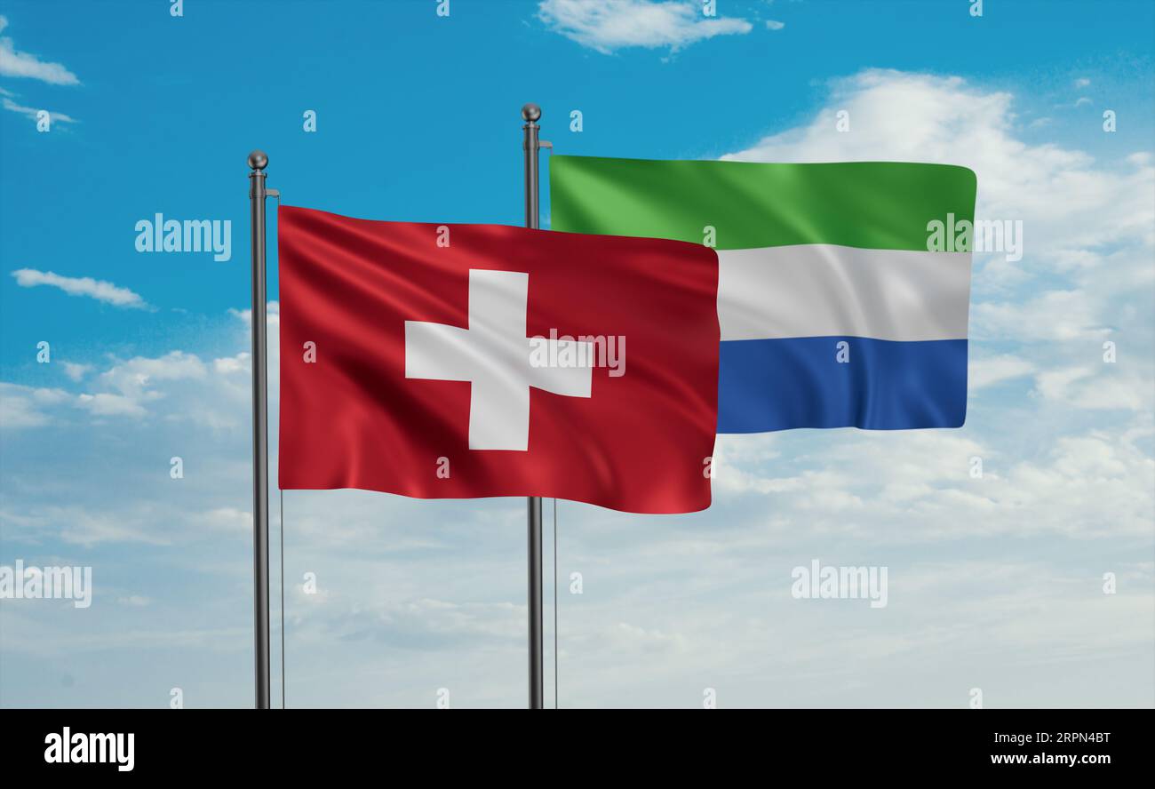 Sierra Leone or Salone and Switzerland flag waving together in the wind ...