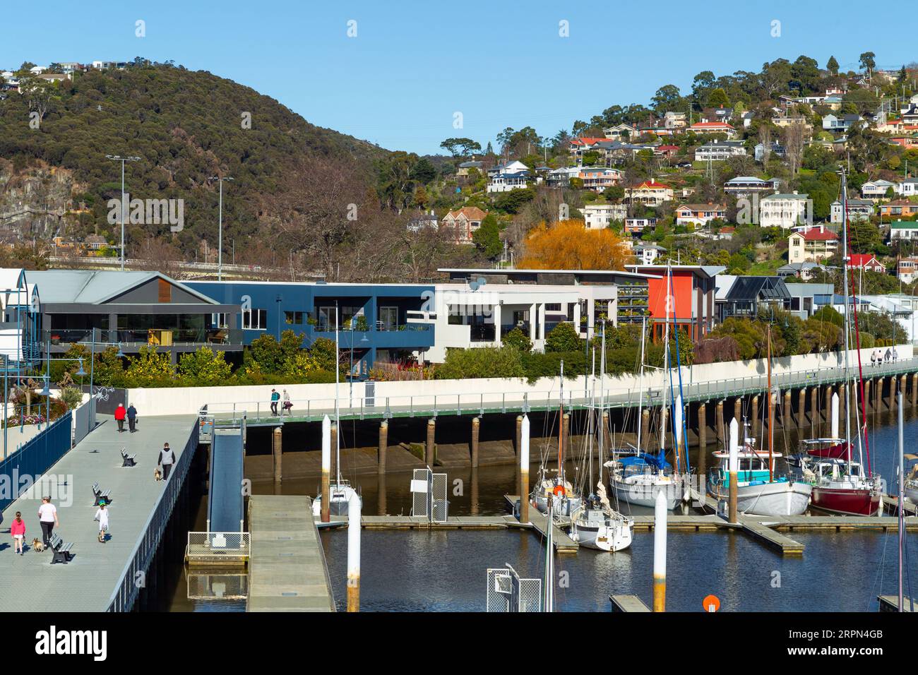 Seaport Marina in Launceston, Tasmania, Australia, with the hilltop ...