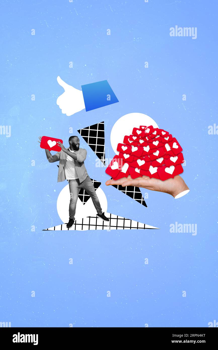 Vertical collage placard billboard advertisement promo funny man take ...