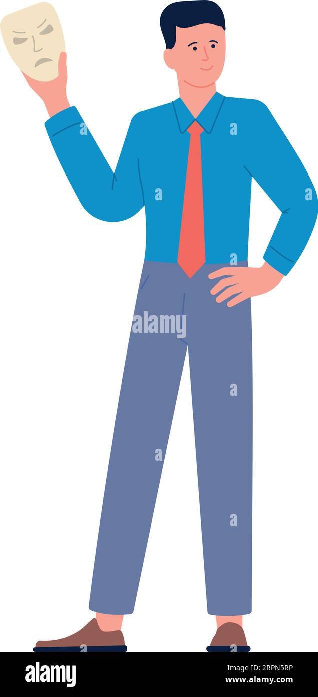 Imposter businessman. Liar hiding behind emotional mask Stock Vector ...
