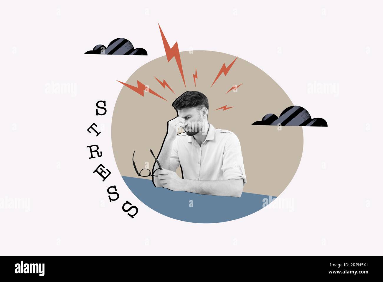 Composite creative photo artwork collage of suffering unhappy man ...