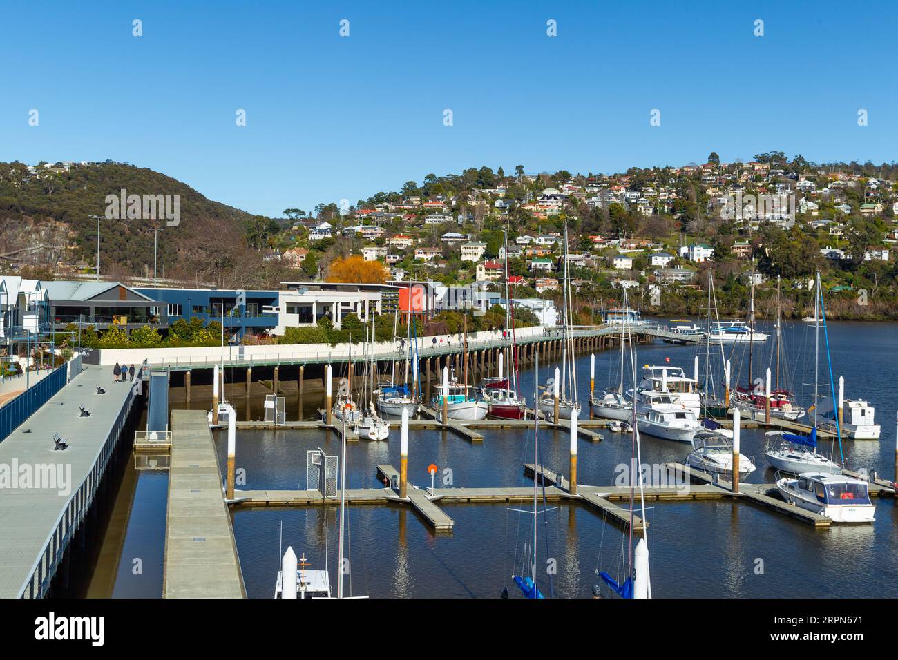 Seaport Marina in Launceston, Tasmania, Australia, with the hilltop ...