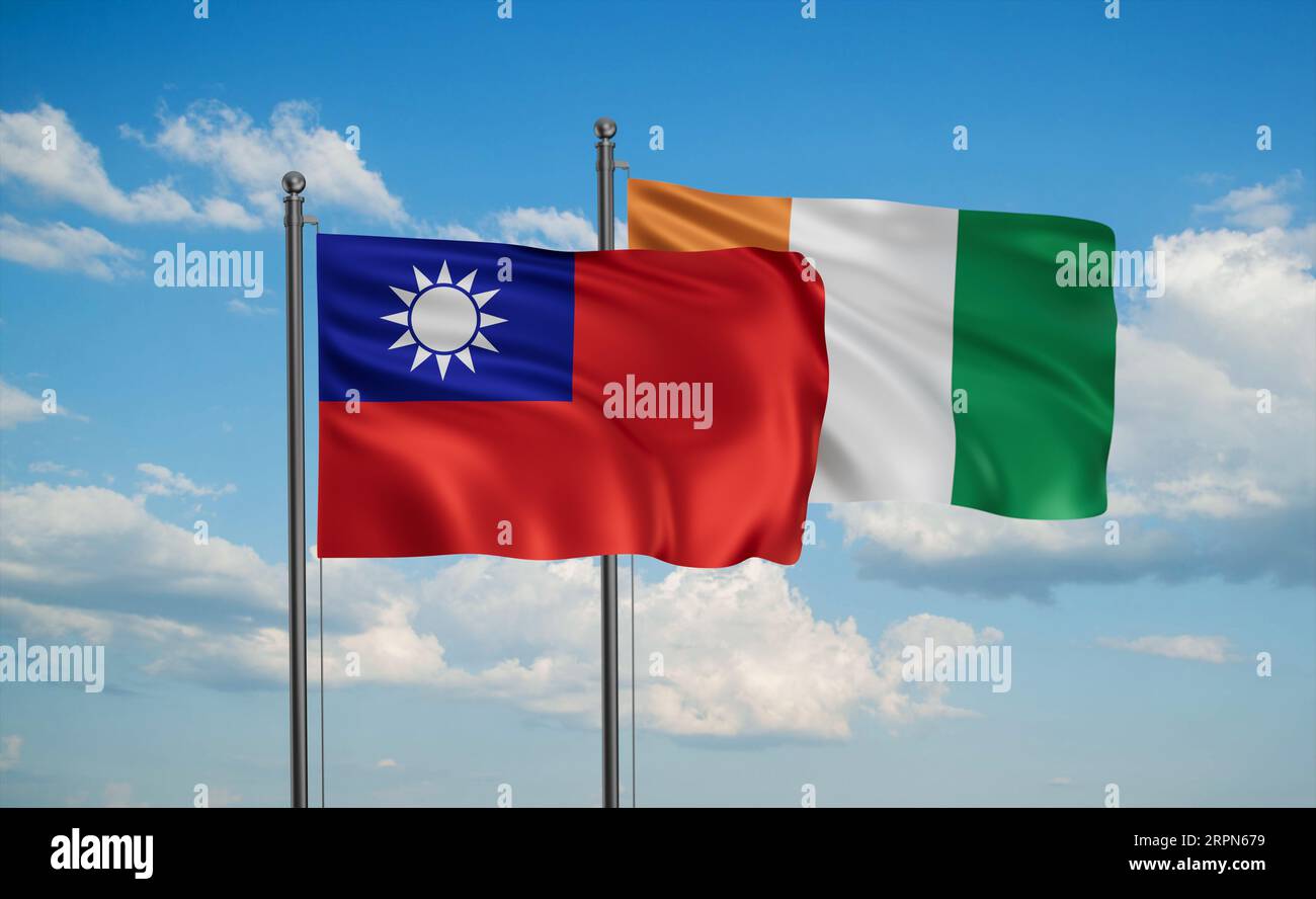 Ivory Coast or Cote d'Ivoire and Taiwan flag waving together in the ...