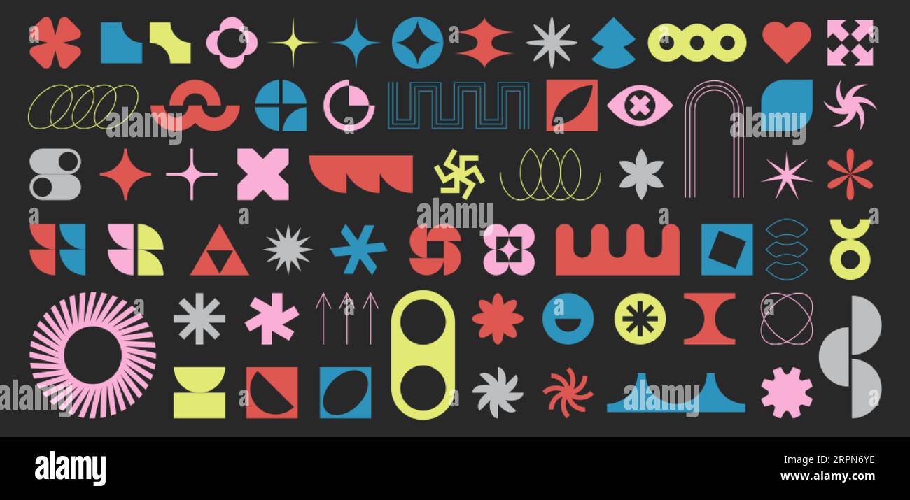 Set of geometric brutalism shape graphic design. Colorful figures ...