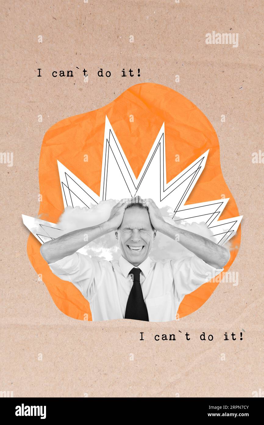 Collage artwork graphics picture of stressed doubtful guy screaming ...