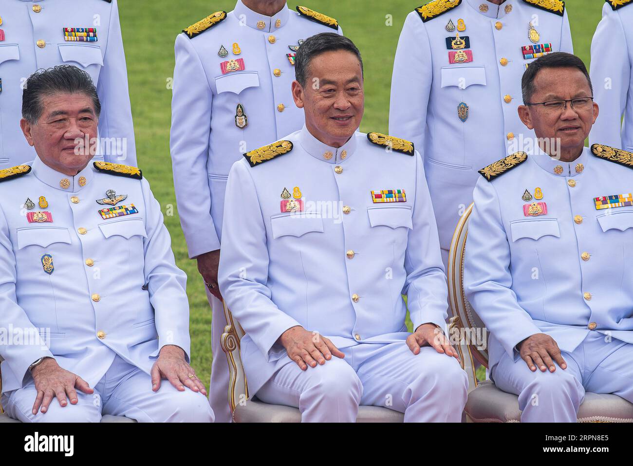 Bangkok, Thailand. 05th Sep, 2023. Thailand Prime Minister Srettha Thavisin (C) poses during a ...