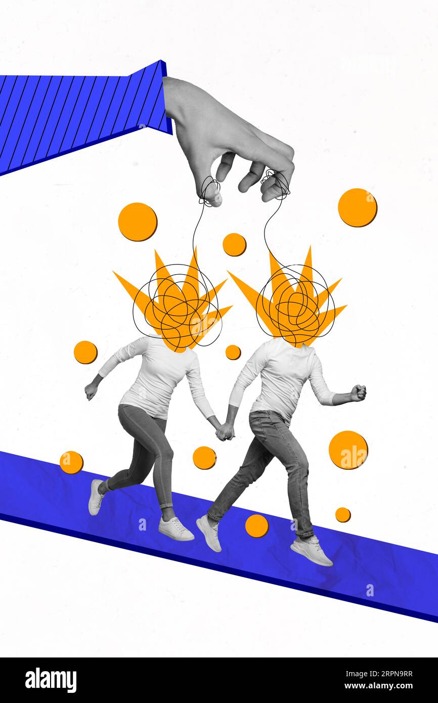 Photo collage artwork picture of arm manipulating headless running ...