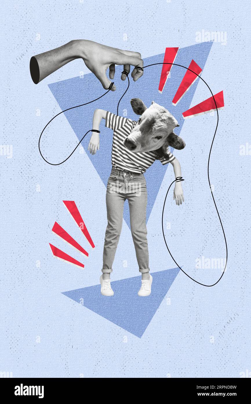 Picture comics zine 3d collage of human arm hold unusual freak weird ...