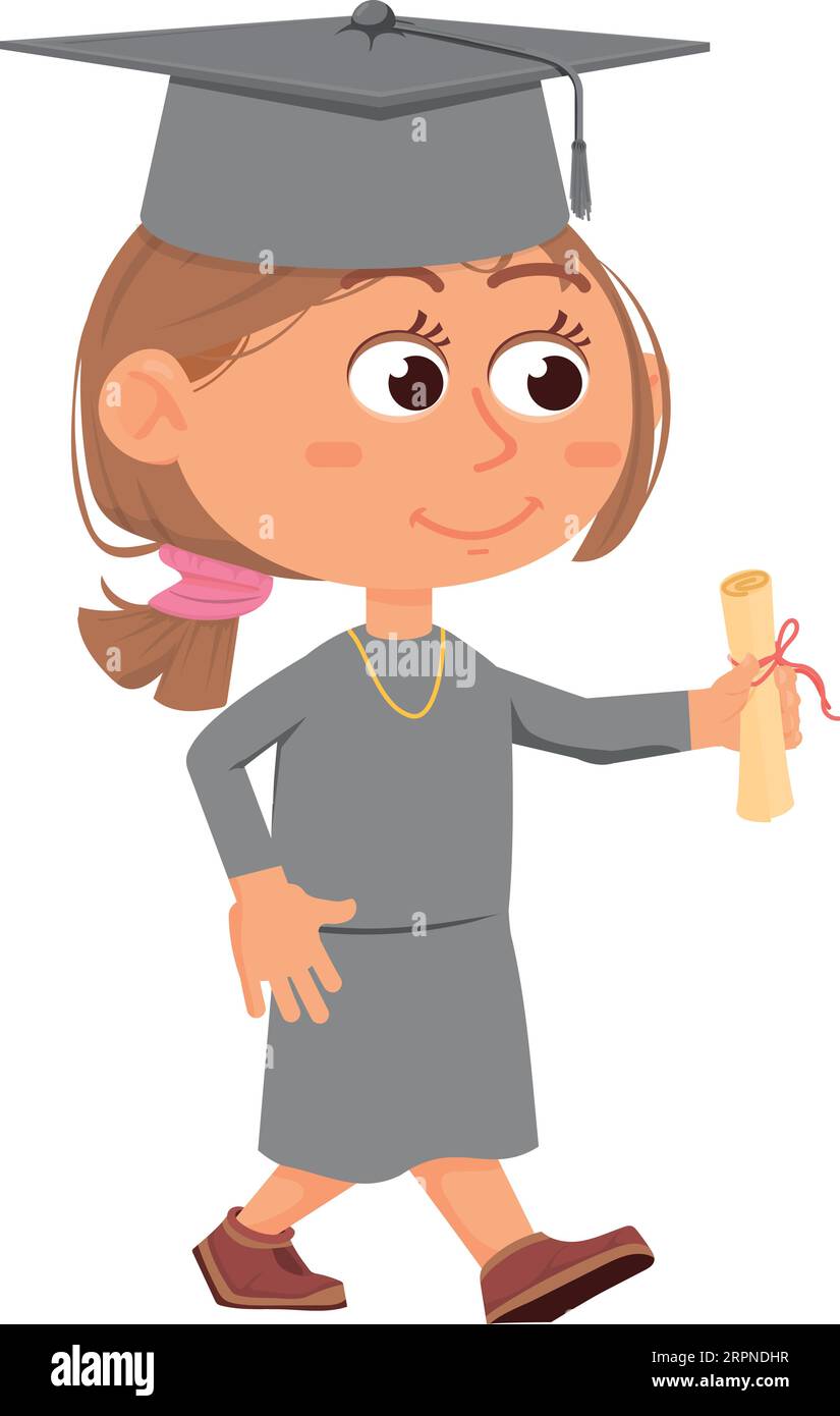 Happy graduate girl with diploma. Successful cartoon student Stock ...