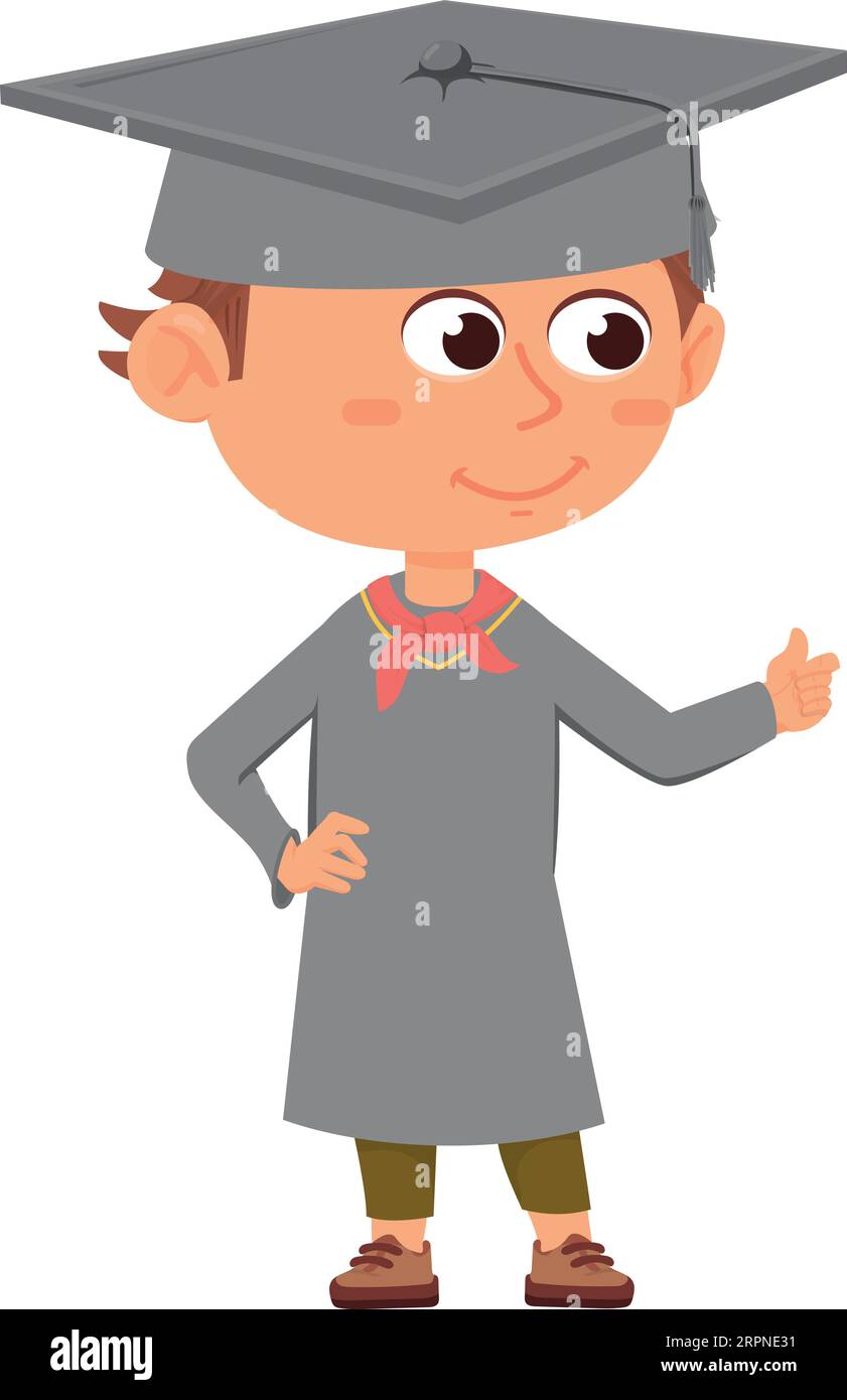 Cartoon student graduation. University boy in black gown Stock Vector ...