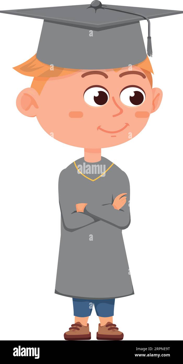 Boy in graduation clothes. Happy student cartoon character Stock Vector ...
