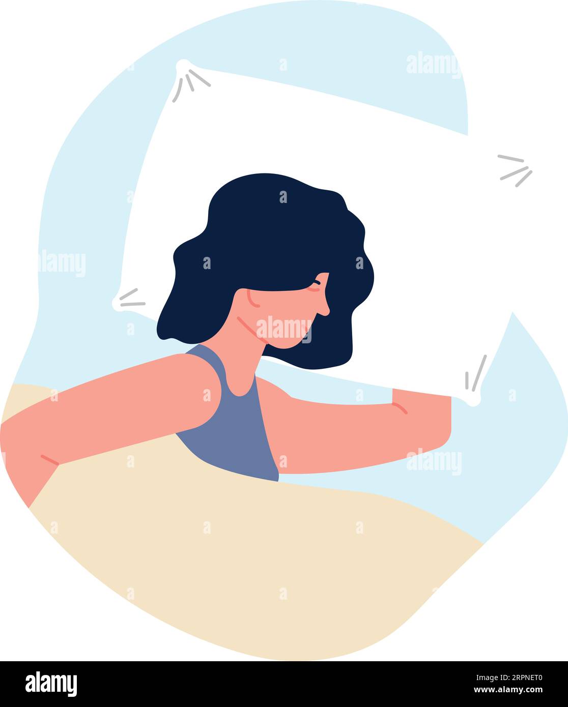 Woman sleeping in bed round icon. Rest and relaxation symbol Stock ...