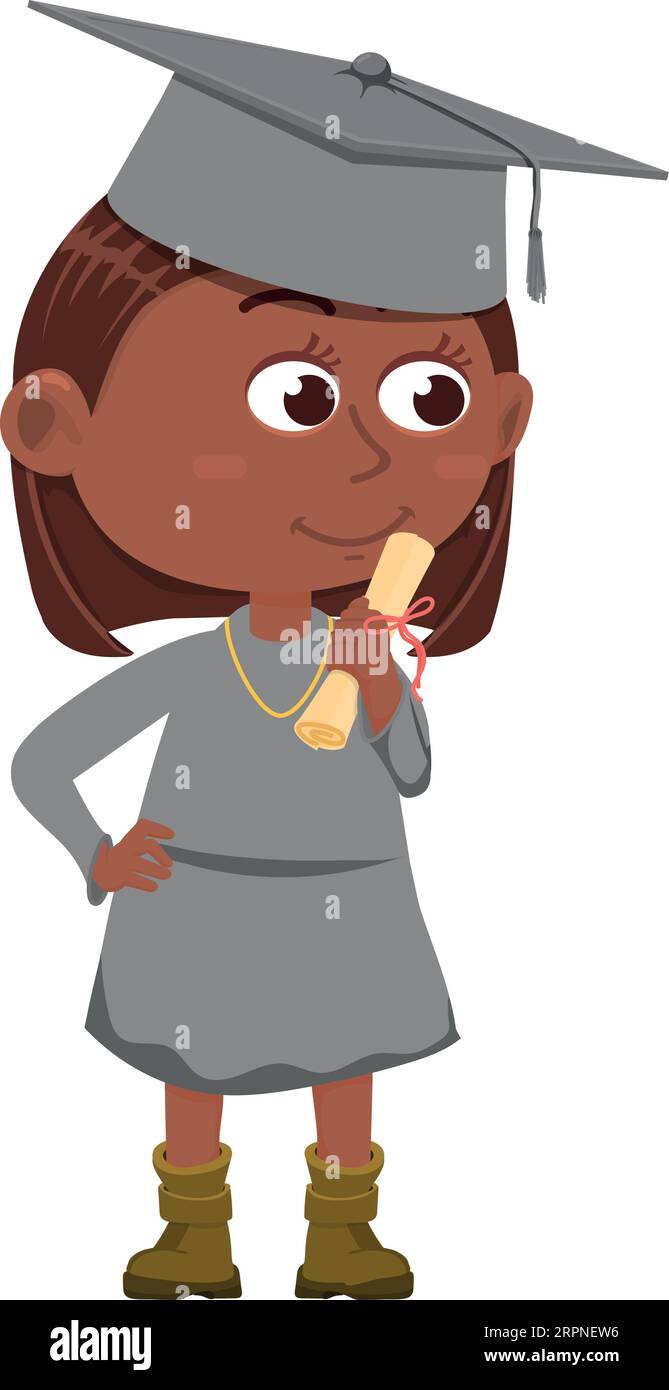 Black girl graduation. Happy student hold diploma Stock Vector Image ...