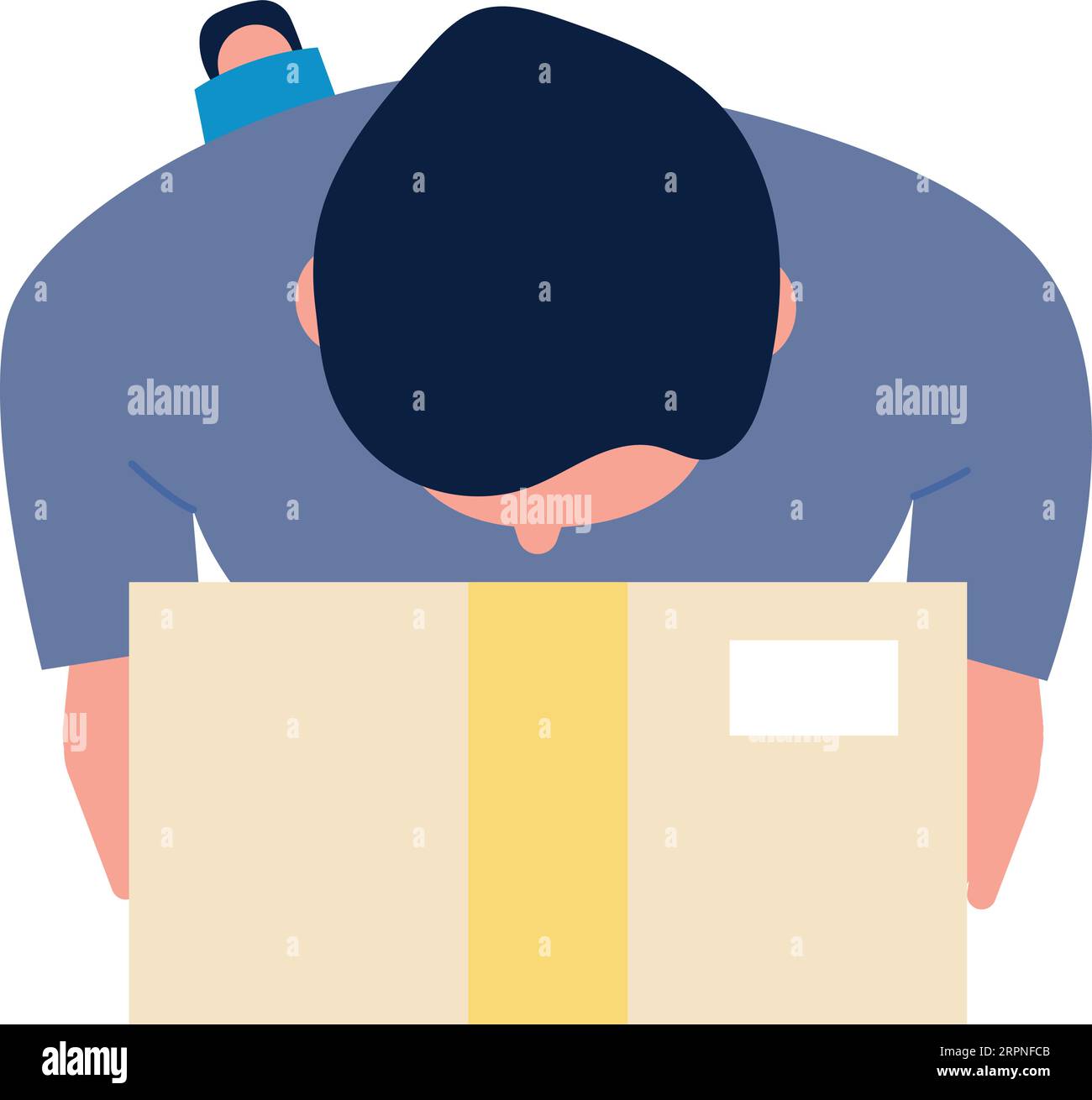 Man carrying cardboard box overhead. Delivery service guy Stock Vector ...