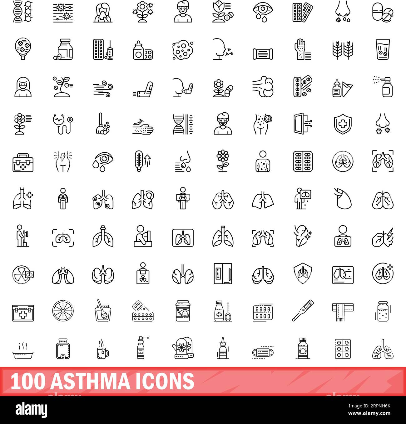 100 asthma icons set. Outline illustration of 100 asthma icons vector ...