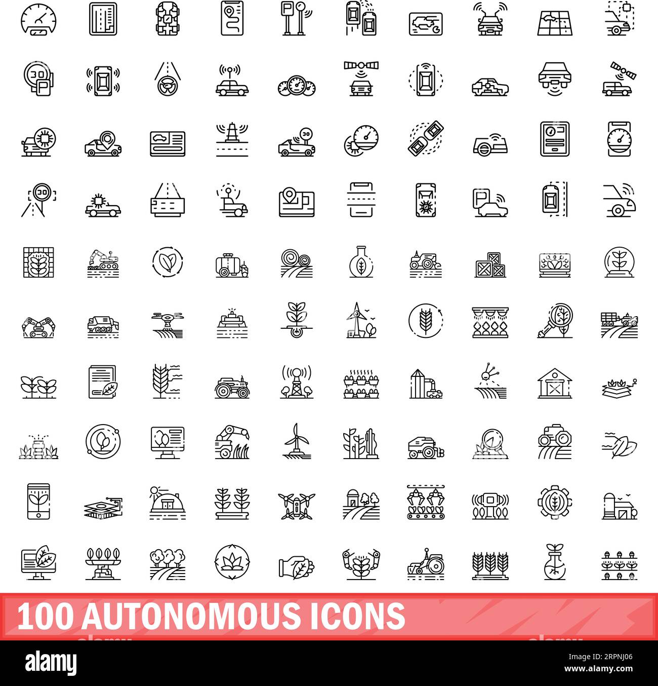 100 autonomous icons set. Outline illustration of 100 autonomous icons ...