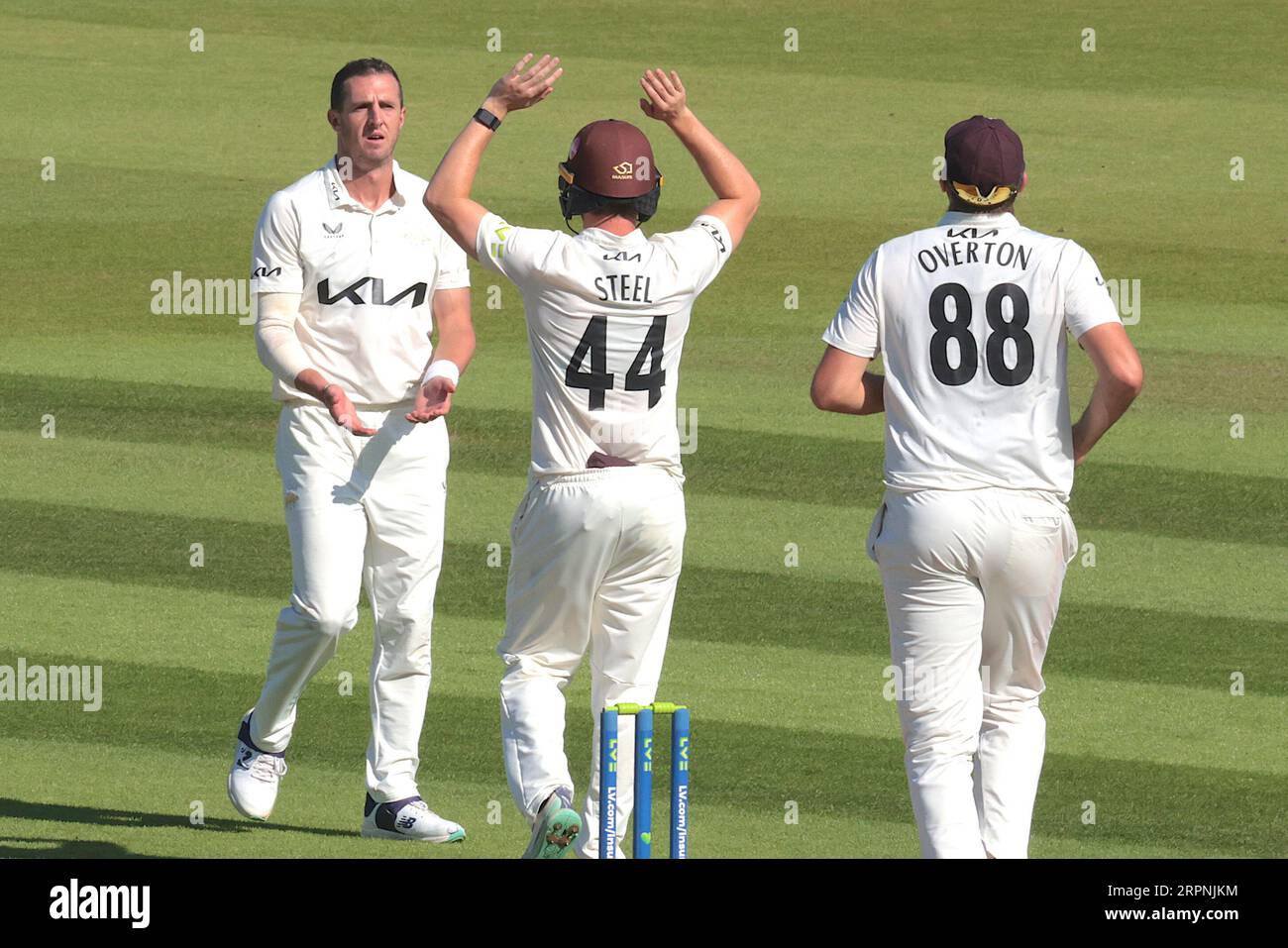 London, UK. 5th Sep, 2023. Surrey's Dan Worrall celebrates with team ...