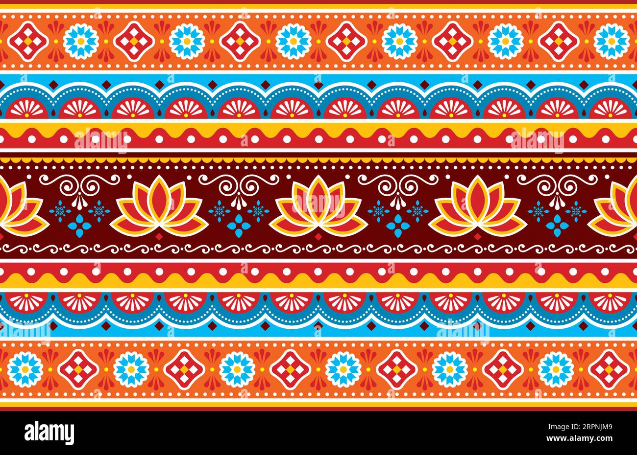 Pakistani or Indian truck art vector seamless vibrant pattern with ...