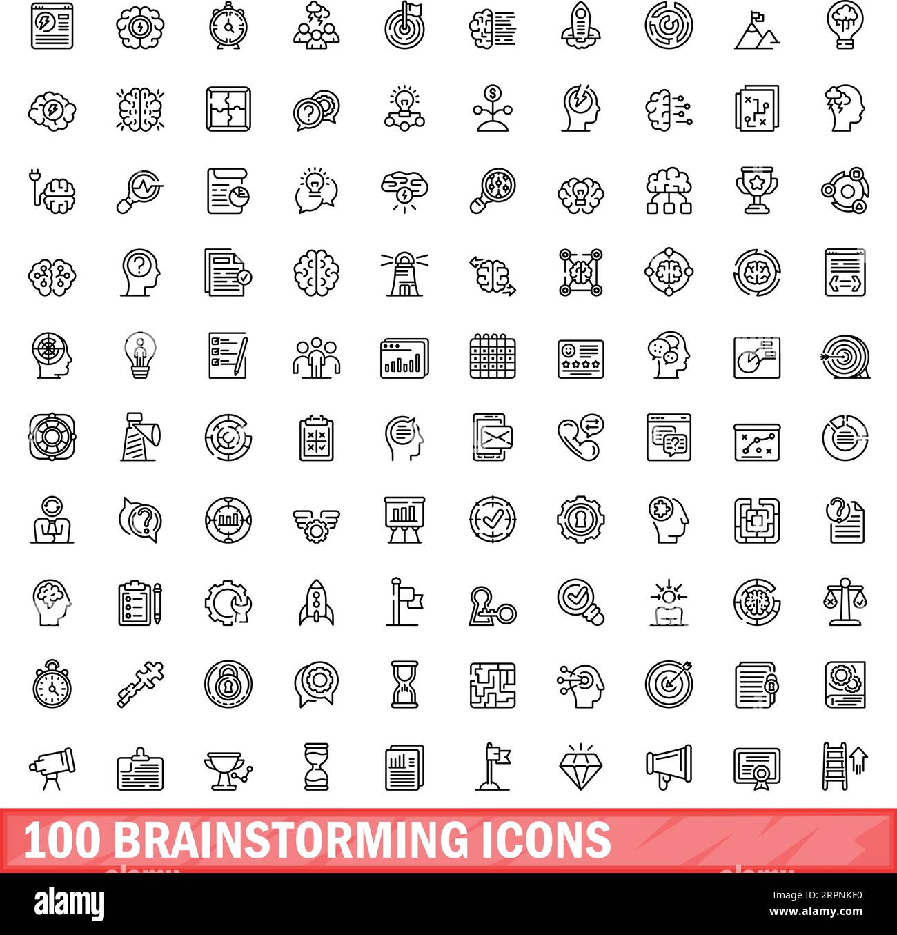 100 brainstorming icons set. Outline illustration of 100 brainstorming ...