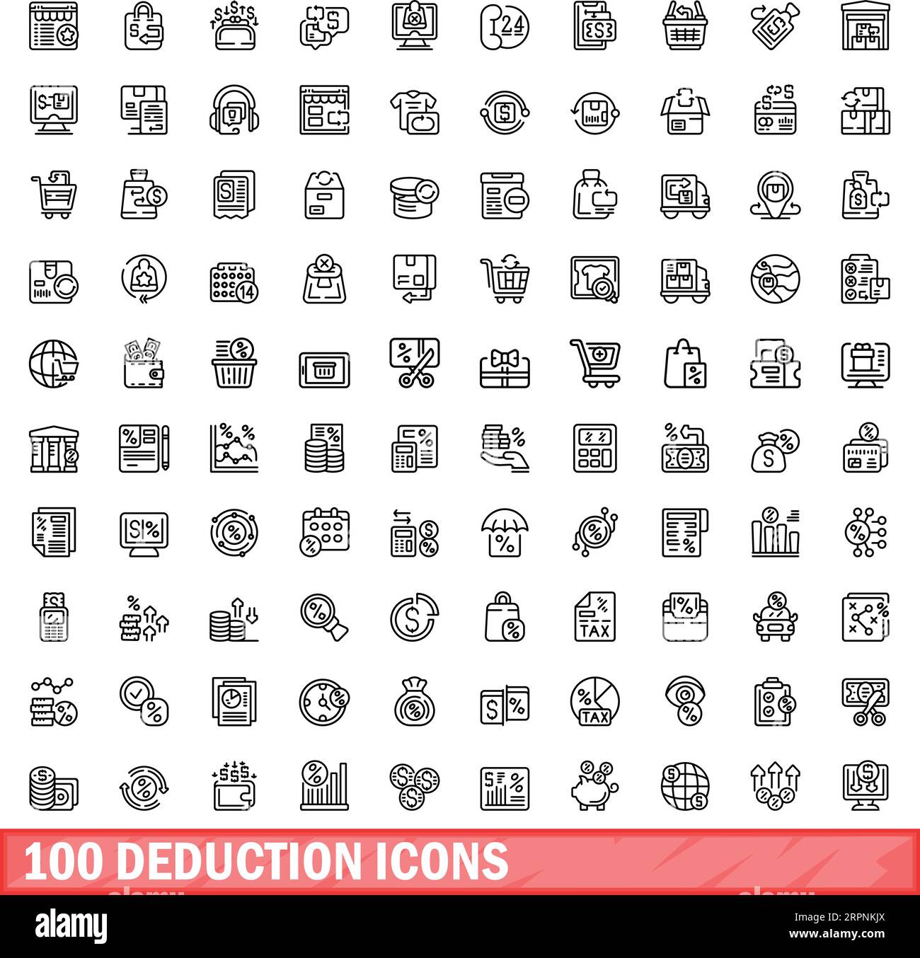 100 deduction icons set. Outline illustration of 100 deduction icons ...