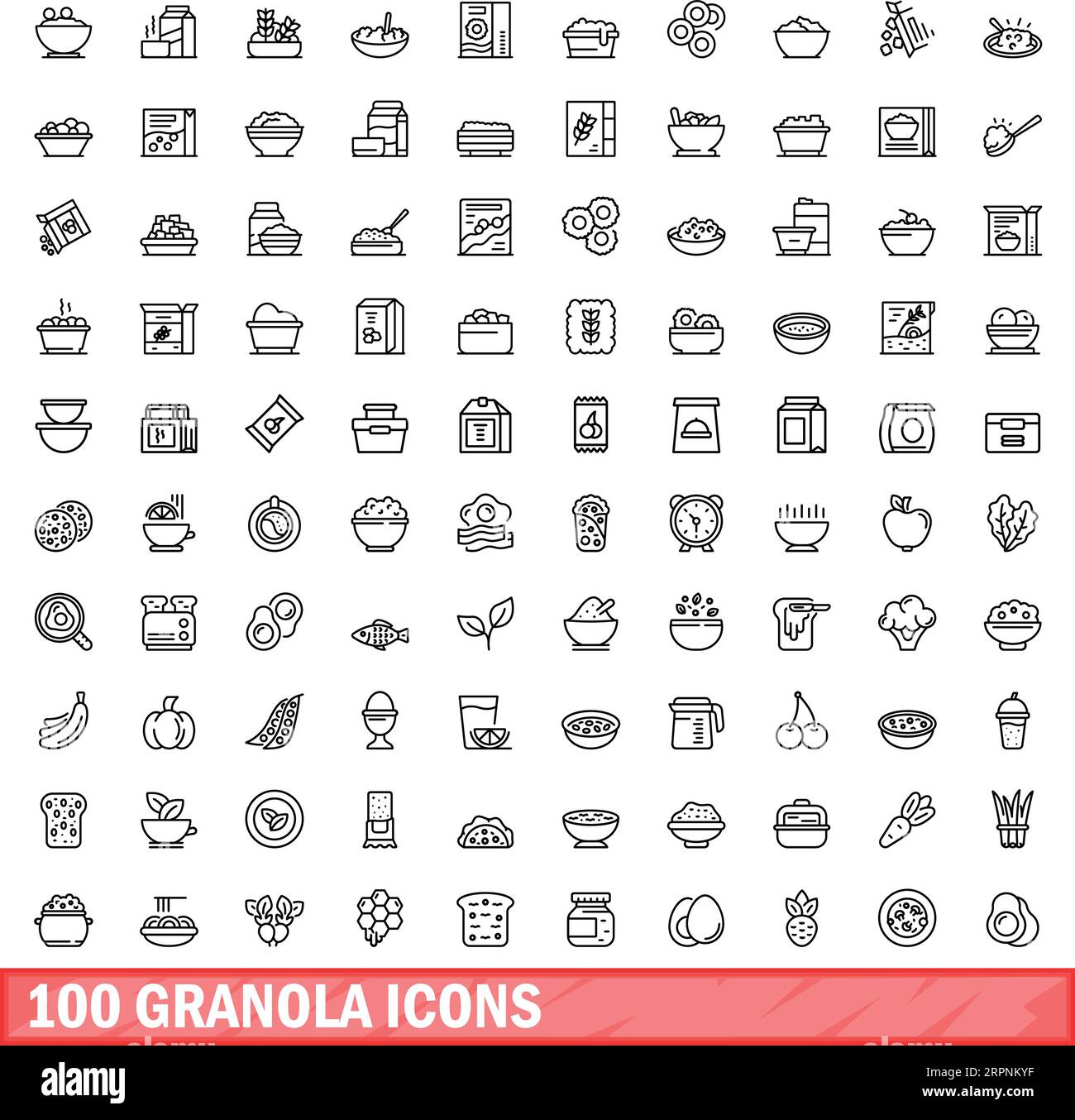 100 granola icons set. Outline illustration of 100 granola icons vector ...