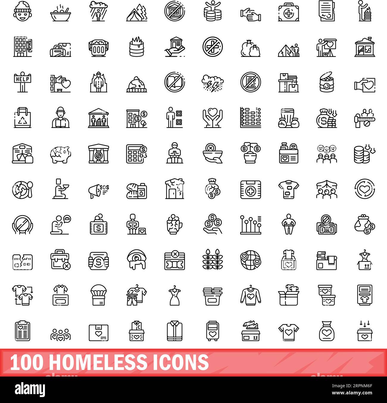 100 Homeless Icons Set Outline Illustration Of 100 Homeless Icons Vector Set Isolated On White
