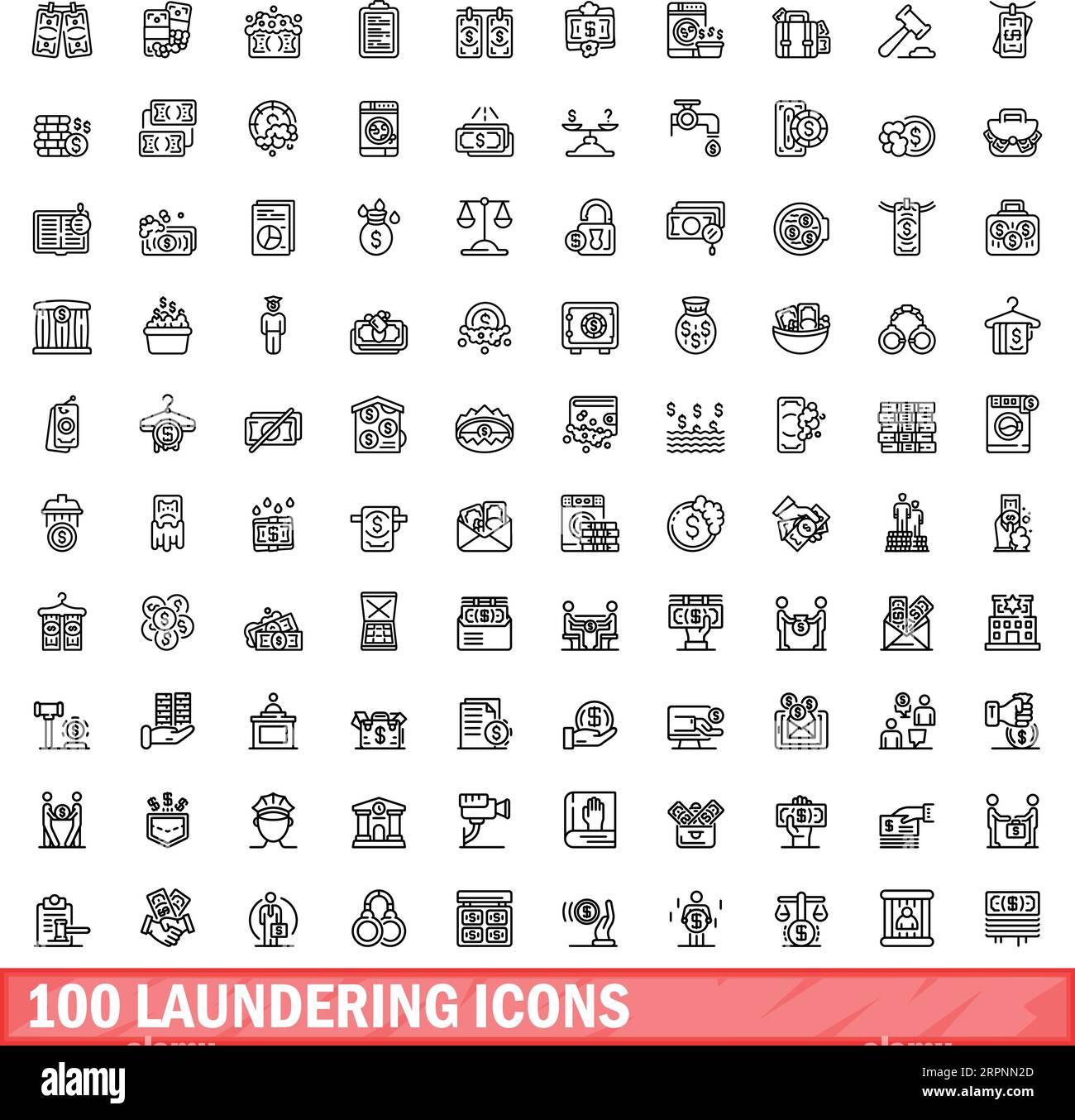 100 laundering icons set. Outline illustration of 100 laundering icons ...