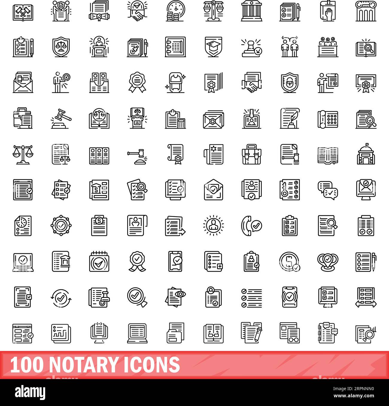 100 notary icons set. Outline illustration of 100 notary icons vector ...