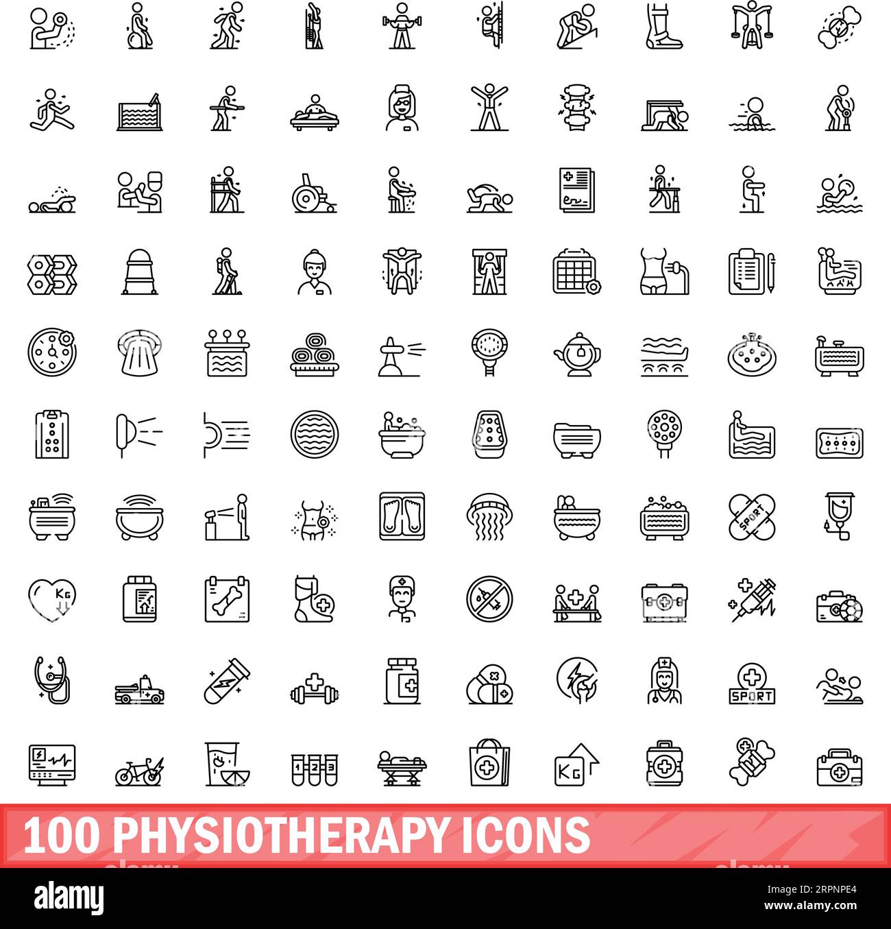 100 Physiotherapy Icons Set Outline Illustration Of 100 Physiotherapy