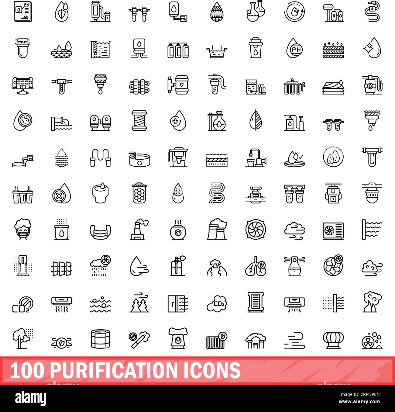 100 purification icons set. Outline illustration of 100 purification ...