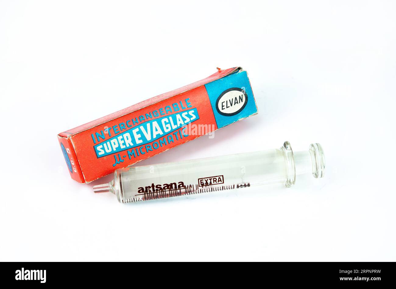 Naples,Italy - circa 2023: antique glass syringe for injections of ...