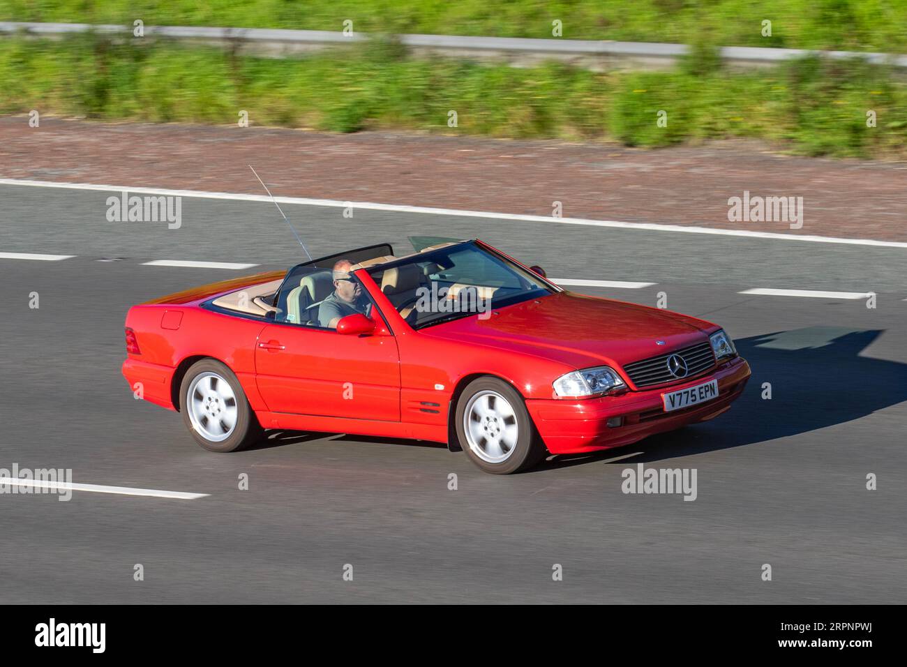 1999 90s nineties Red Mercedes-Benz Sl320 Auto;n travelling at speed on ...
