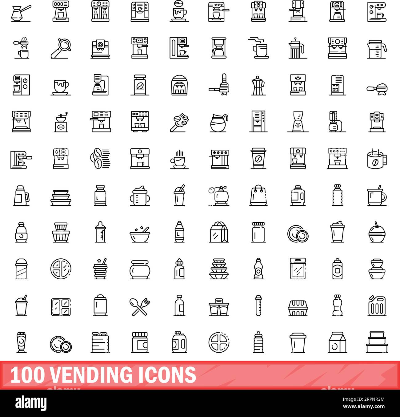 100 vending icons set. Outline illustration of 100 vending icons vector set isolated on white ...