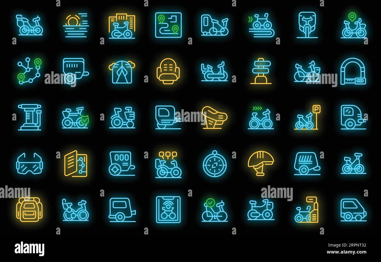 Bike trailer icons set outline vector. Cargo cycle. Life ride neon ...