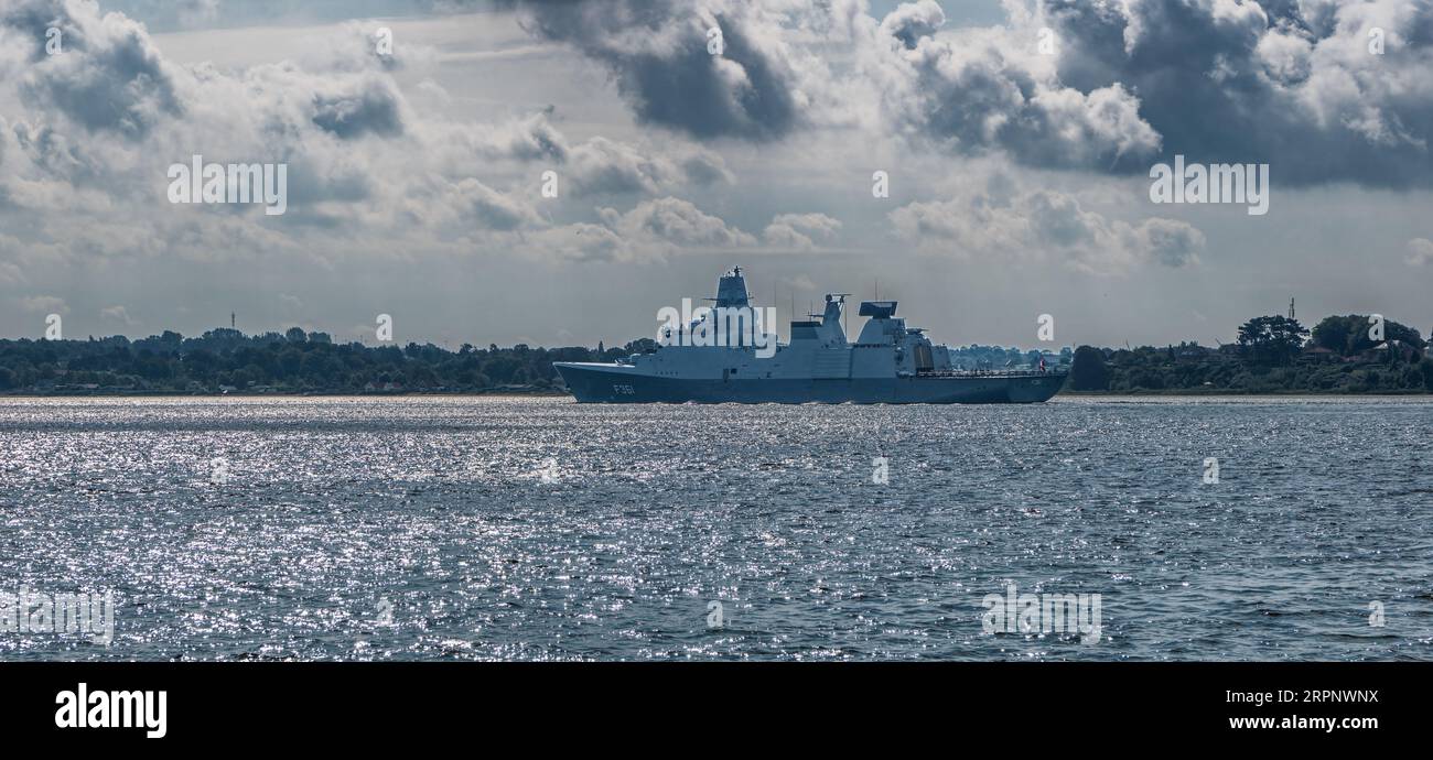 Fredericia harbor with war ship Iver Huitfeldt, Denmark Stock Photo - Alamy